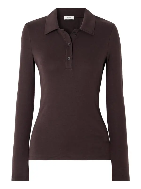 AGOLDE Amos Stretch-lyocell Polo Shirt - Burgundy