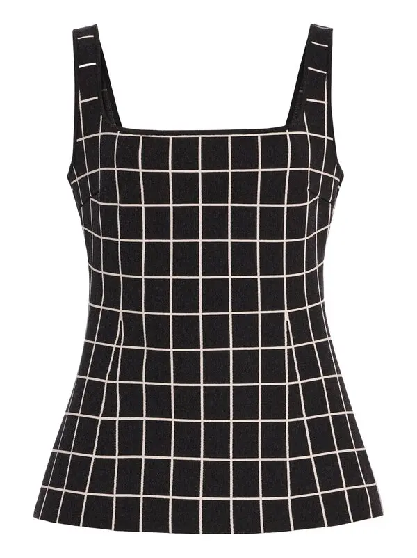 HIGH SPORT Inna Windowpane Cotton-blend Knit Top - Dark Grey