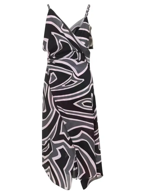 Emilio Pucci Labirinto Print Asymmetric Midi Dress - Black
