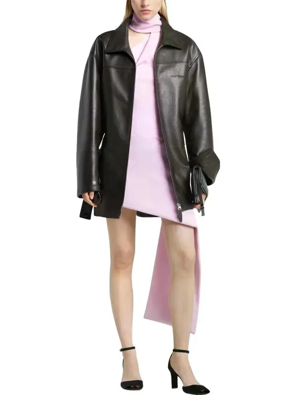 COURREGES Oversized Leather Jacket - Brown