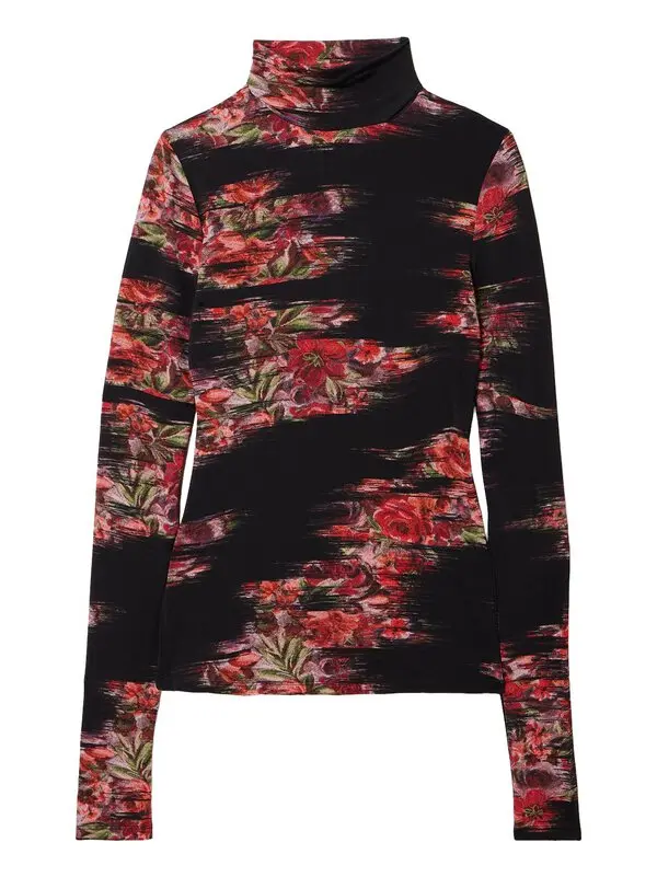 GANNI Floral-print Stretch-jersey Turtleneck Top - Multi