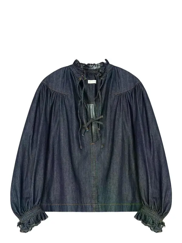 Dries Van Noten Indigo Denim Ruffle Shirt - Blue