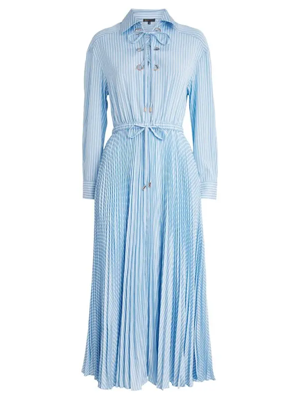 Maje Poplin Stripe Maxi Shirt Dress With Pleated Skirt - Blue