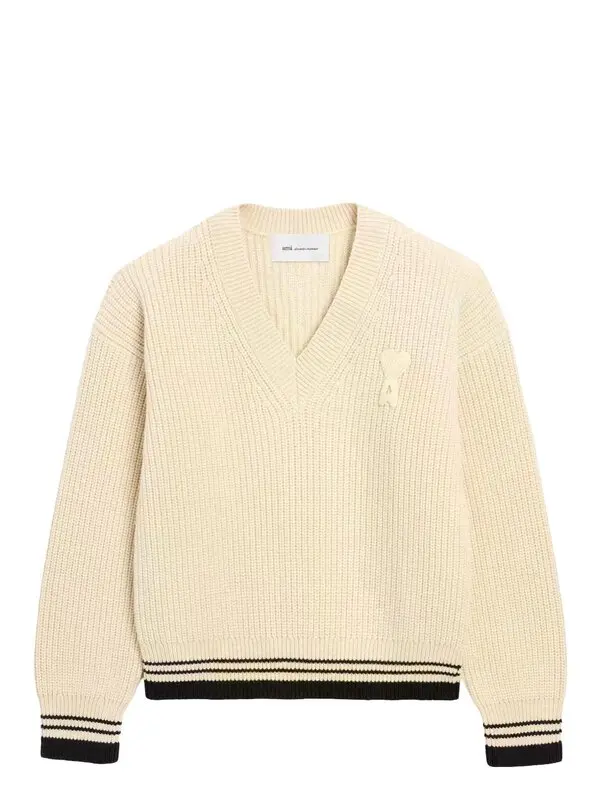 AMI Paris De Coeur V-neck Sweater - Neutrals