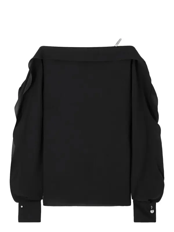 LANVIN Ruffled Silk-crepe Blouse With Silver-tone Embellishments - Black