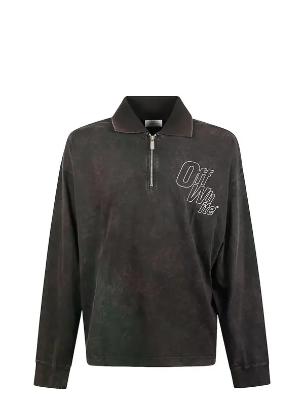 Off-White Long-sleeved Half-zip Top - Grey
