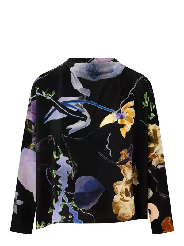 ANNTIAN Asymmetric Printed Blouse - Black