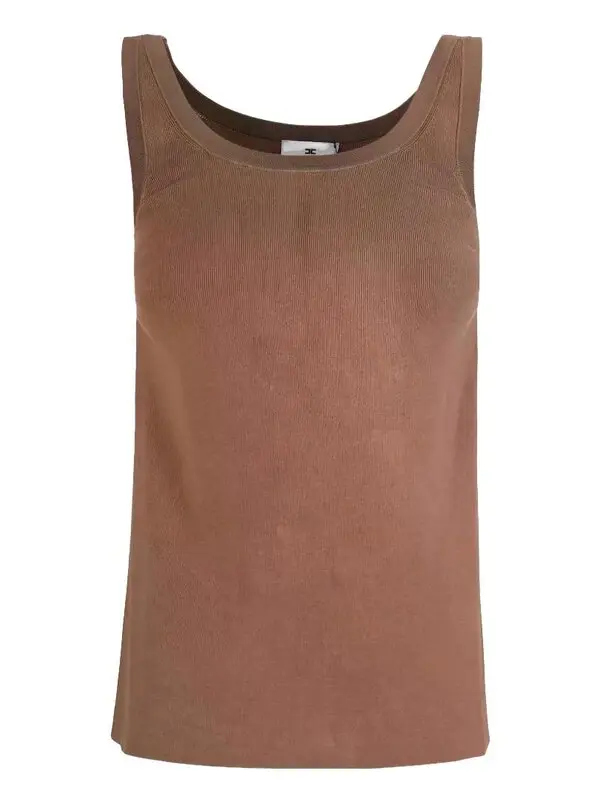 Elisabetta Franchi Sleeveless Logo Knit Top With Gold-tone Buttons - Brown