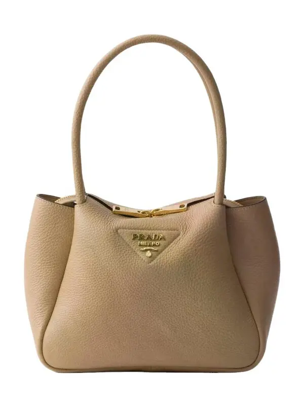 Prada Leather Logo-detail Tote Bag - Neutrals