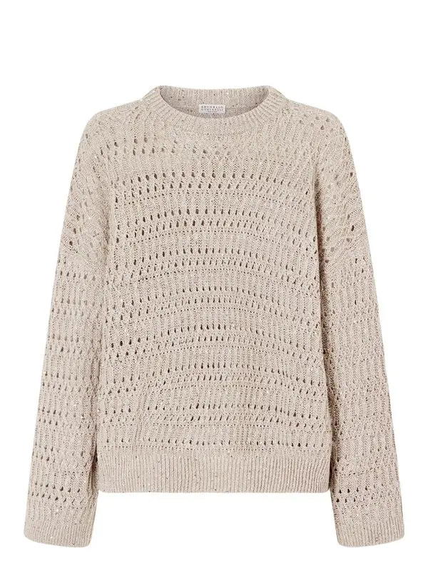 Brunello Cucinelli Sequined Open-knit Linen-blend Sweater - Neutrals