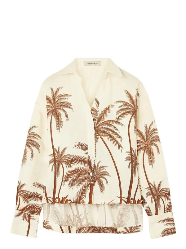 ANDRES OTALORA Si Sabes' Printed Linen Shirt - Brown