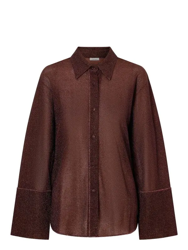 Oseree Lumière Metallic Stretch-knit Shirt - Brown