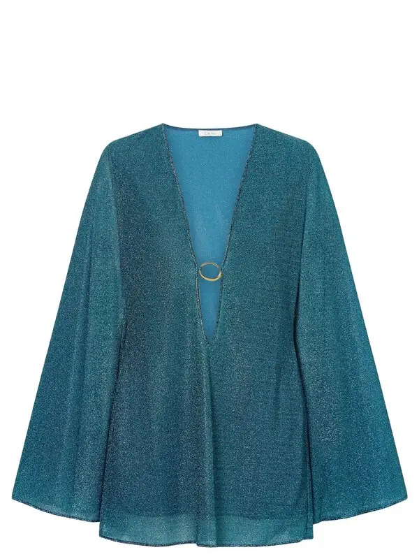 Oseree Lumière Embellished Metallic Stretch-knit Kaftan - Blue