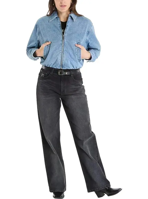 Michael Kors Denim Zip-up Jacket With Elasticated Hem - Blue