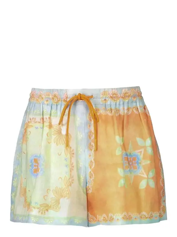 KATE FORD Matthiola Floral Print Drawstring Shorts - Blue