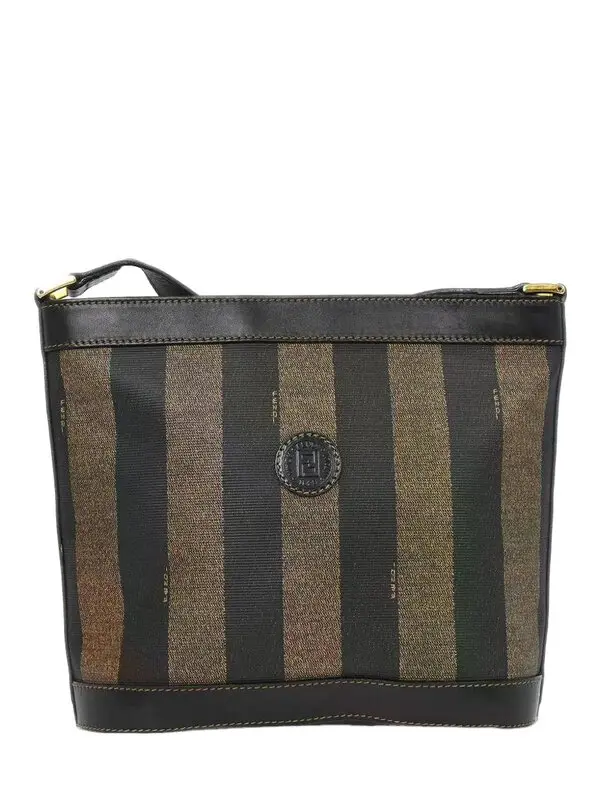 Fendi Pequin Striped Shoulder Bag - Black