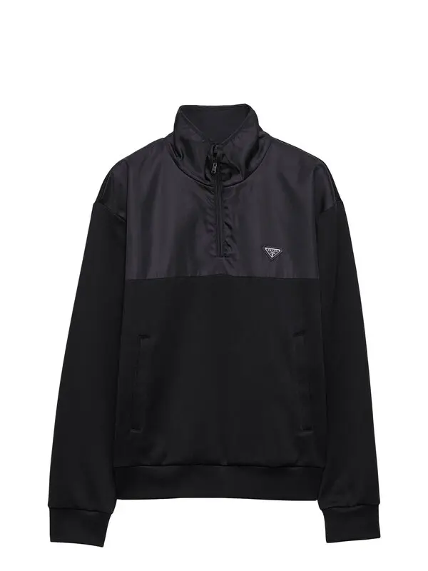 Prada Cotton And Re-nylon Half-zip Jacket - Black