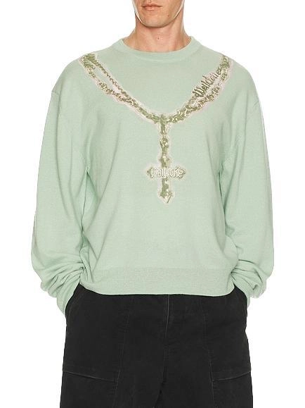 We11Done Pearl Logo Necklace Print Pullover - Mint