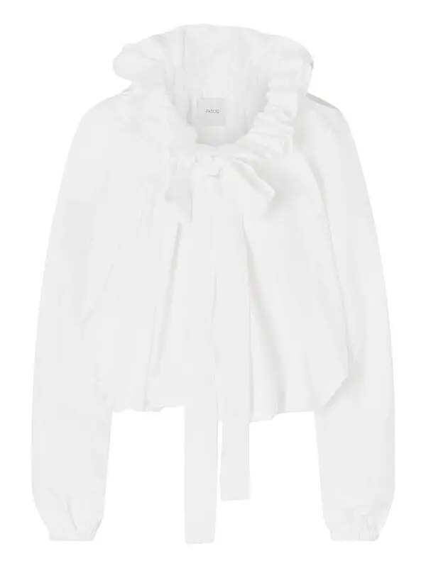 PATOU Tie-detailed Ruffled Cotton-poplin Blouse - White
