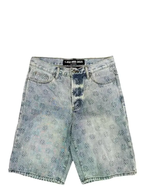 LOSTSHDWS Embossed Floral Denim Shorts - Blue