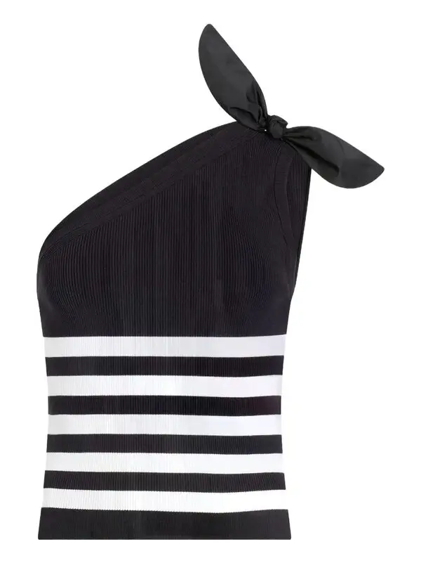 PATOU One-shoulder Striped Ribbed Top With Bow Detail - Blue