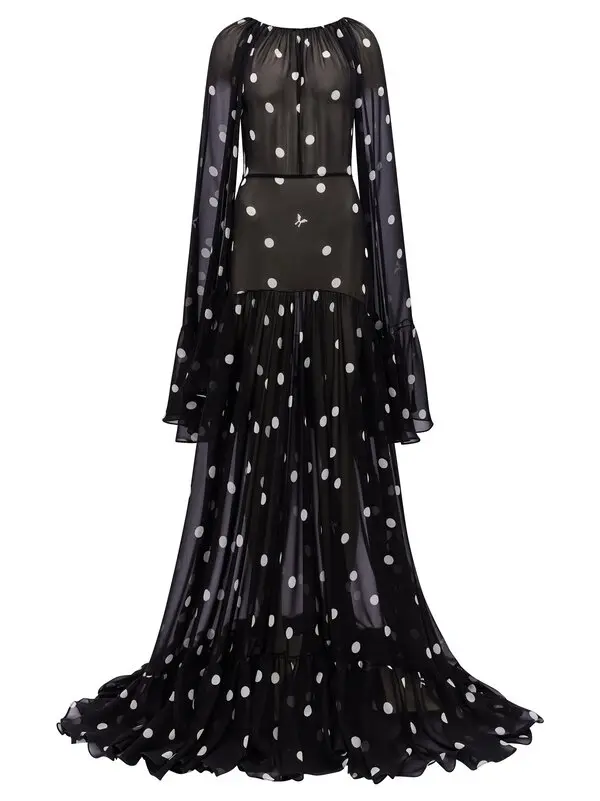 HARITHAND Flared-sleeve Polka Dot Silk Maxi Dress - Multi
