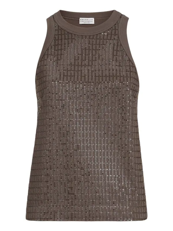 Brunello Cucinelli Embellished Stretch-cotton Tank Top - Brown
