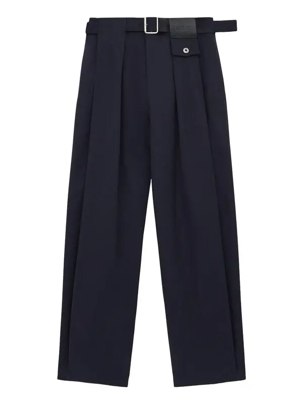 Loewe Cotton-silk Gabardine Belted Trousers - Navy