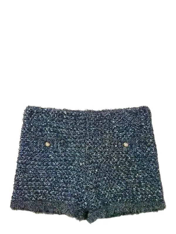 TWINSET Frayed Knit Jacquard Shorts - Blue