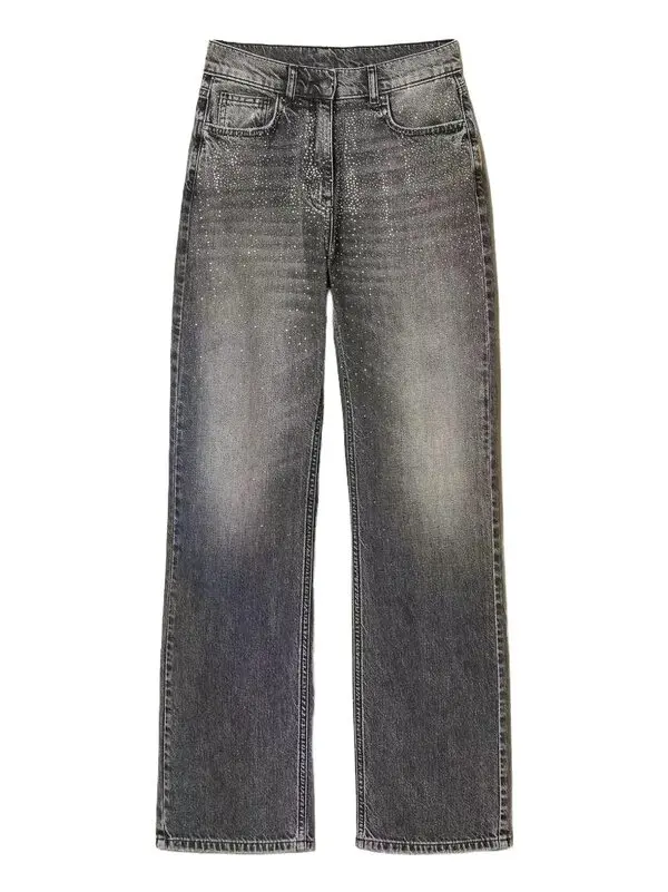 TWINSET Rhinestone Embellished Straight Leg Jeans - Grey