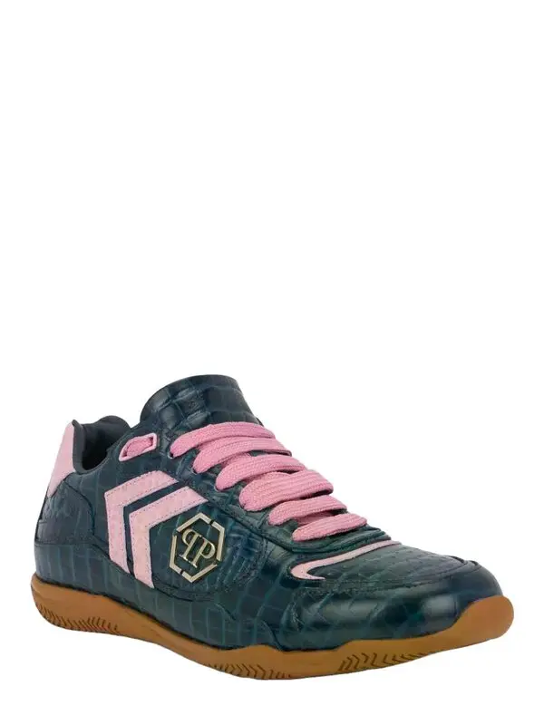 Philipp Plein Pit-stop Croc-effect Low-top Sneakers - Blue