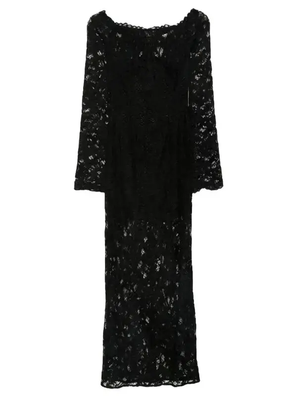 MANURI Feather Detail Lace Maxi Dress - Black