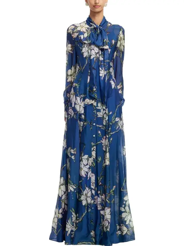 LEO LIN Katrina Floral Bow Maxi Dress - Blue