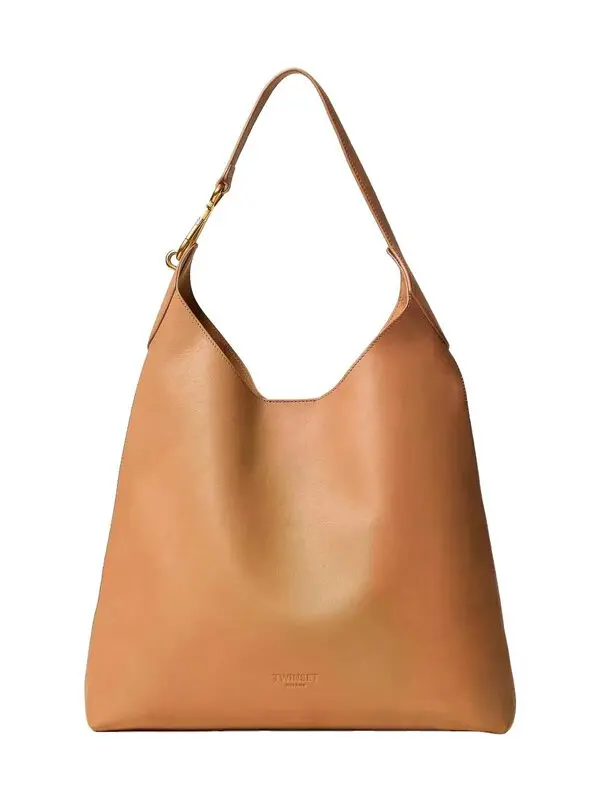 TWINSET Calf Leather Bag With Carabiner Detail - Neutrals