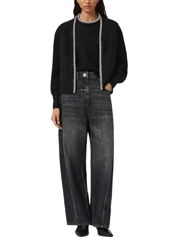 ALLSAINTS Embellished Crew Neck Cardigan - Black