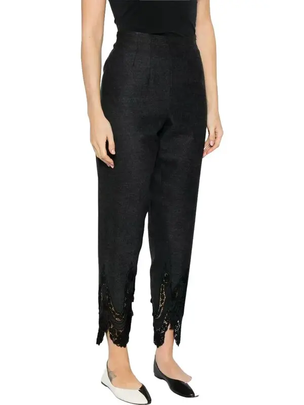 Dior Lace-trimmed Wool Trousers - Grey