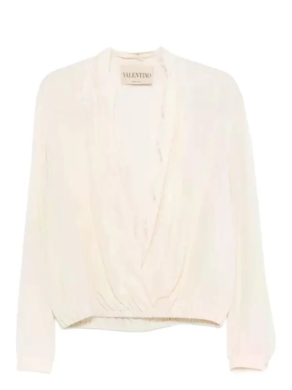 Valentino Garavani Lace Trimmed V-neck Blouse - Neutrals