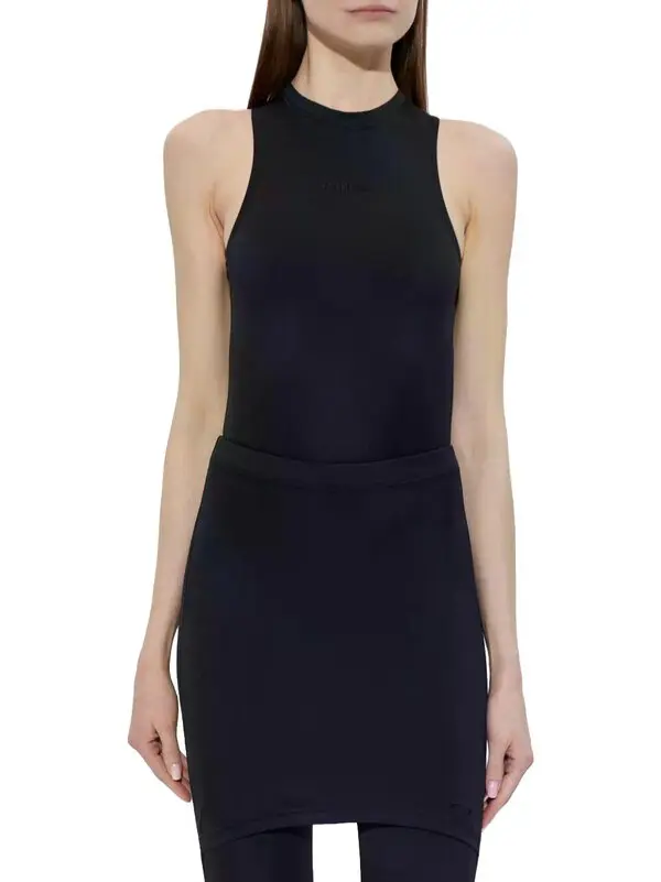 Vetements Sleeveless Mock Neck Bodysuit With Embroidered Logo - Black