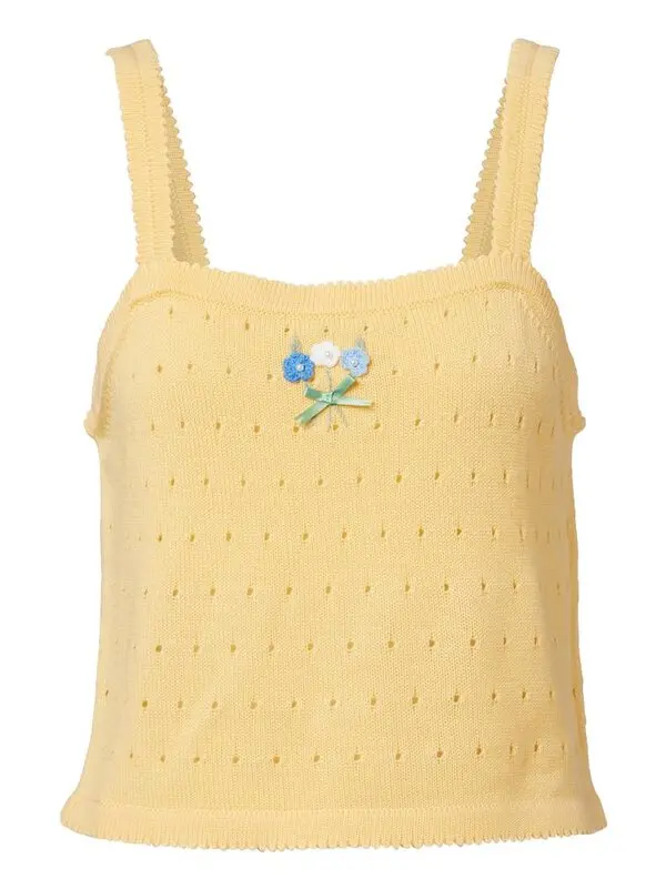 Rixo Perla Embroidered Pointelle Wool Tank Top - Yellow