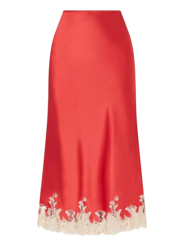 Kiki De Montparnasse Silk-satin Midi Skirt With Lace Trim - Red
