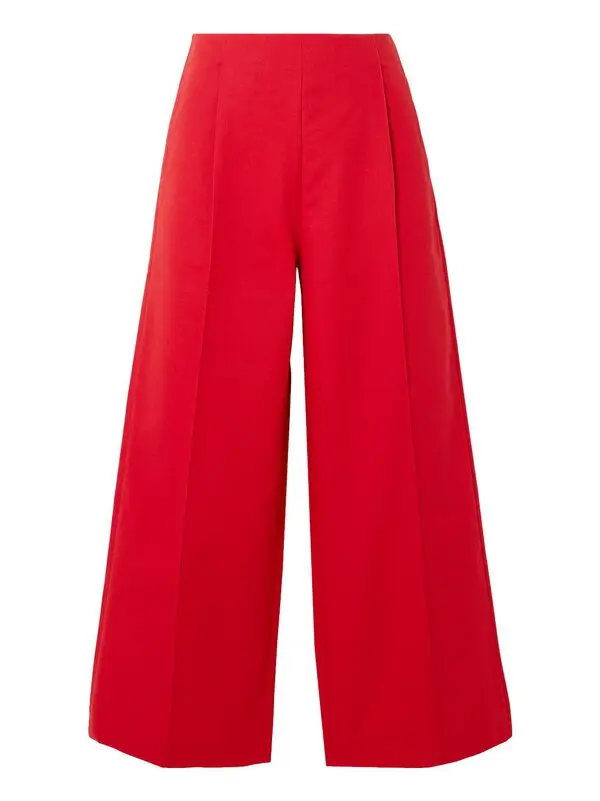 DESTREE Martha Pleated Cotton Wide-leg Trousers - Red