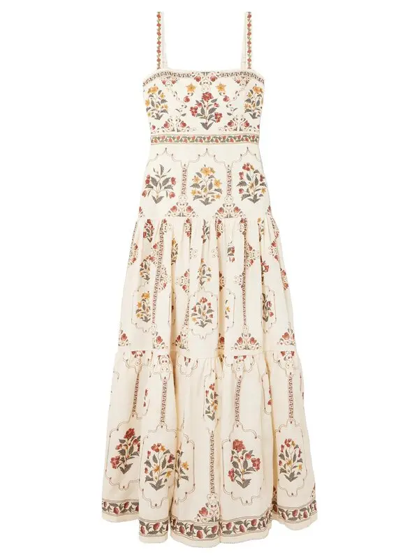 Agua Bendita Lima Tiered Floral-print Linen Maxi Dress - Multi