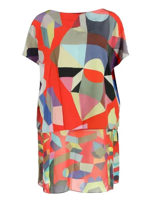 Akris Geometric Print Layered Silk Mini Dress - Red