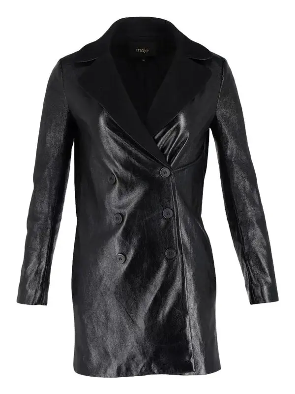 Maje Double-breasted Leather Coat - Black