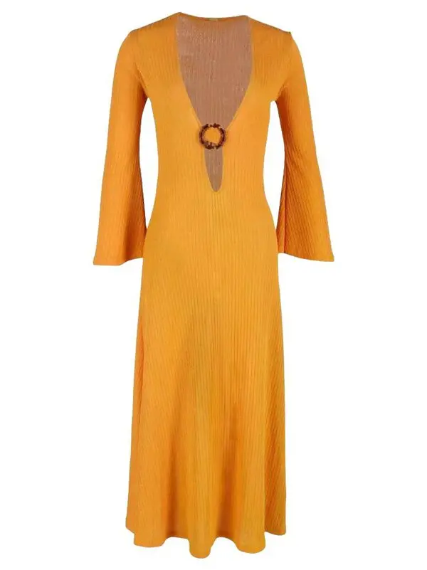 Dodo Bar Or Ribbed Knit Ring Embellished Cut-out Maxi Dress - Orange