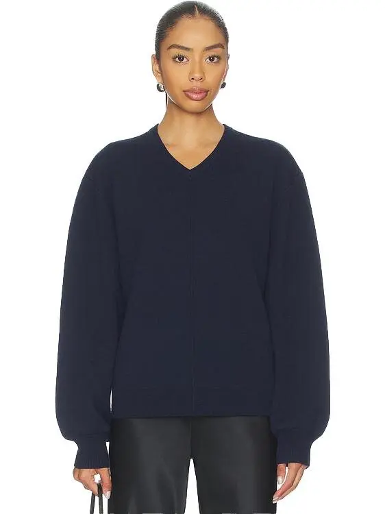 EAVES Zooey Double Faced V-neck Sweater In . Also - Navy