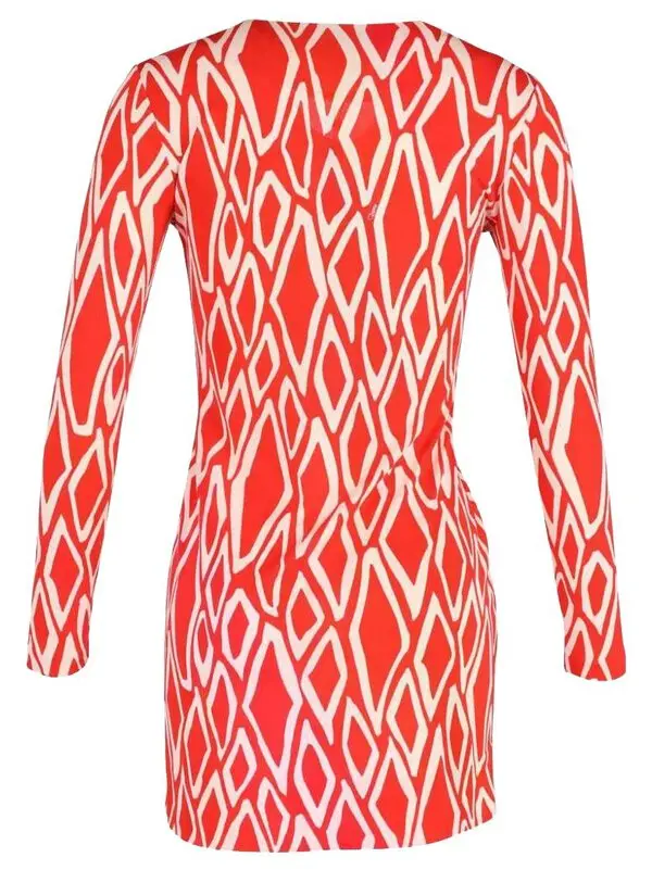 Diane Von Furstenberg Printed Long Sleeve V-neck Mini Dress - Red