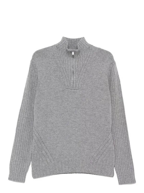 Corneliani Ribbed Knit Half-zip Sweater - Grey