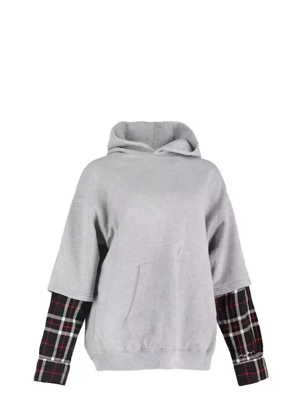 Marni Layered Hoodie With Plaid Sleeves - Grey