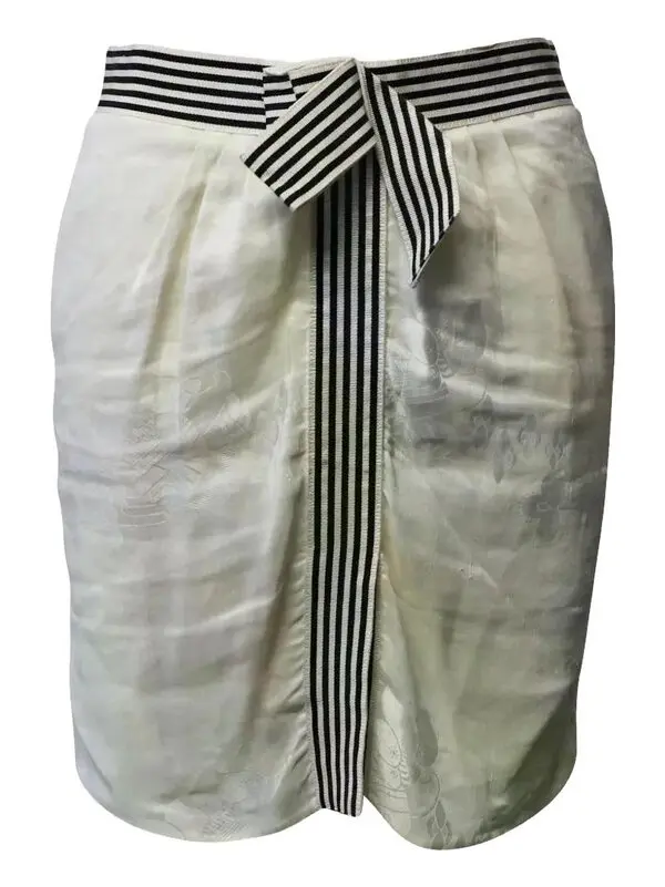 Emporio Armani Midi Skirt With Floral Motif And Striped Trims - Neutrals